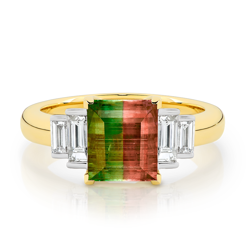 Watermelon Tourmaline & Diamond Ring in 18ct Gold 002-01290