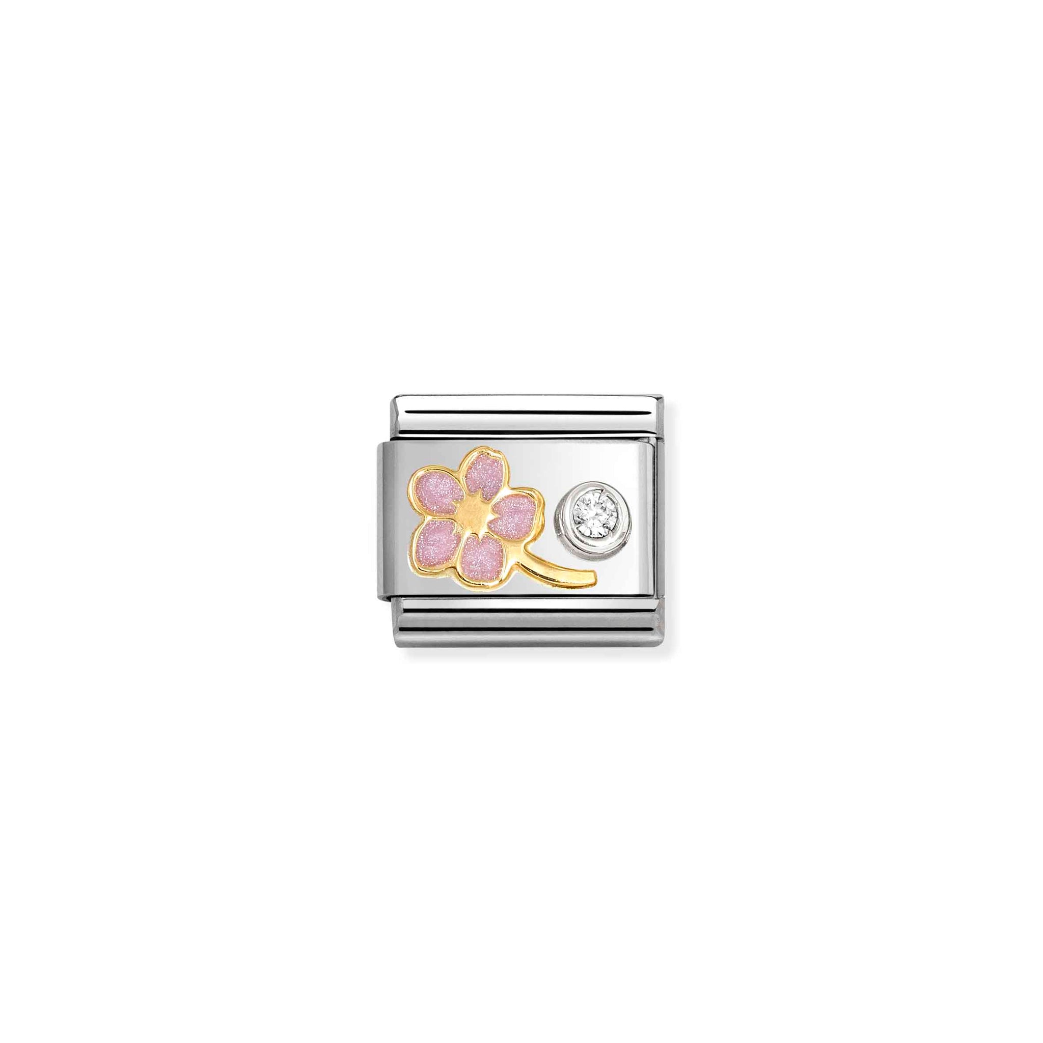 Nomination Composable 18ct Gold, Enamel and CZ Pink Forget-Me-Not ...